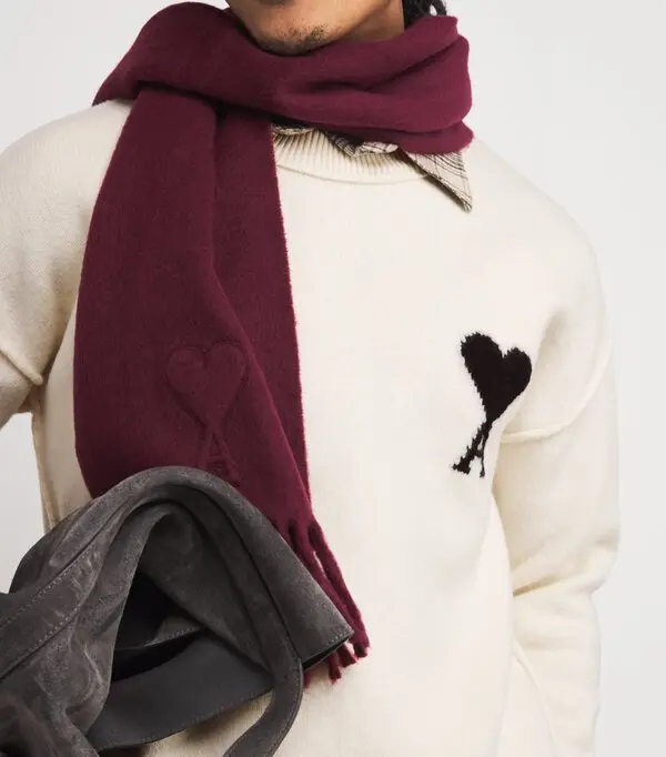 Ami Wool Sweater With Logo - Beige