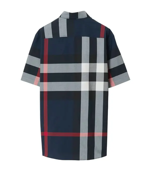 Burberry Cotton Enlarged-check Short-sleeve Shirt - Navy