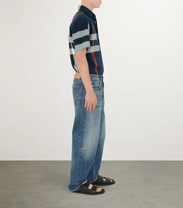 Burberry Cotton Enlarged-check Short-sleeve Shirt - Navy