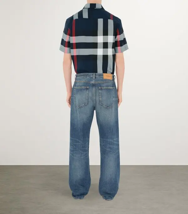 Burberry Cotton Enlarged-check Short-sleeve Shirt - Navy