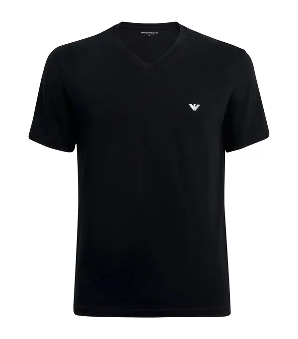Emporio Armani Stretch-cotton Eagle Logo V-neck T-shirt - Black