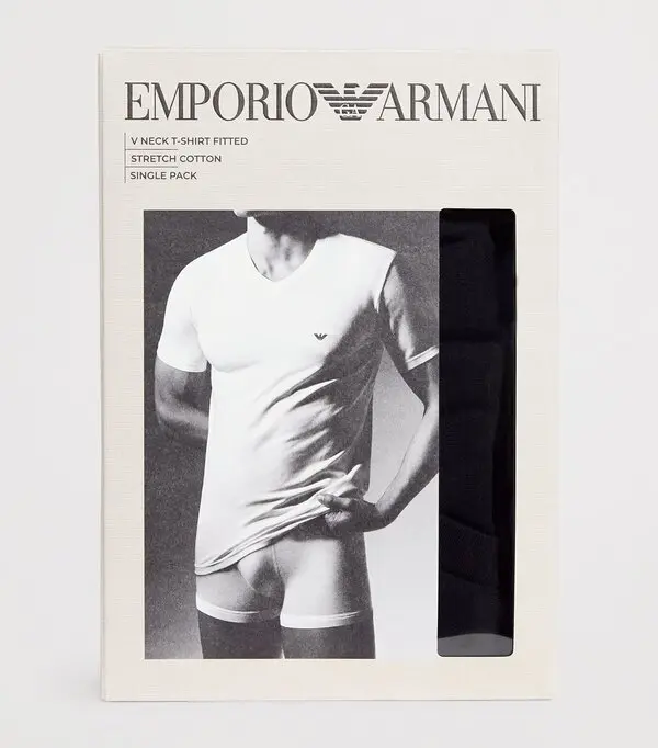 Emporio Armani Stretch-cotton Eagle Logo V-neck T-shirt - Black