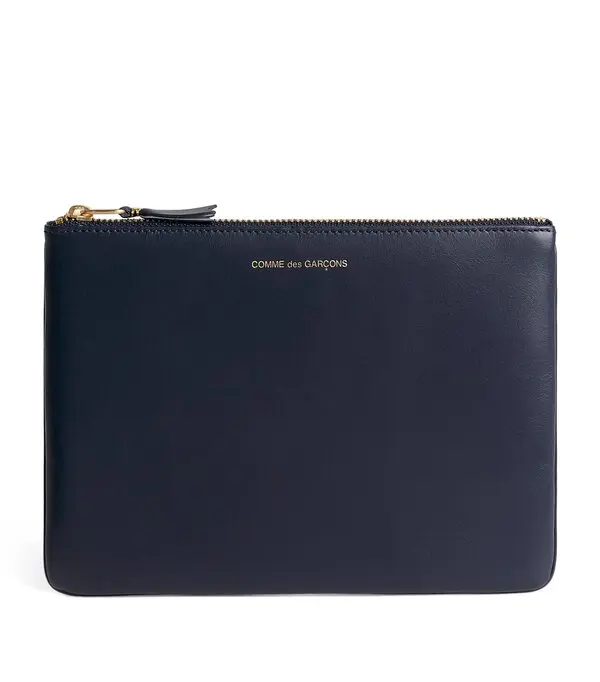 Comme Des Garçons Leather Zipped Pouch - Navy