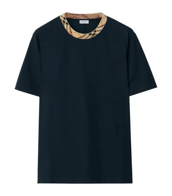 Burberry Cotton Check-neckline T-shirt - Navy
