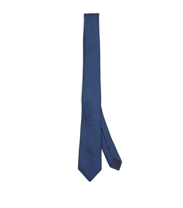 Giorgio Armani Silk Herringbone Standard Tie - Blue