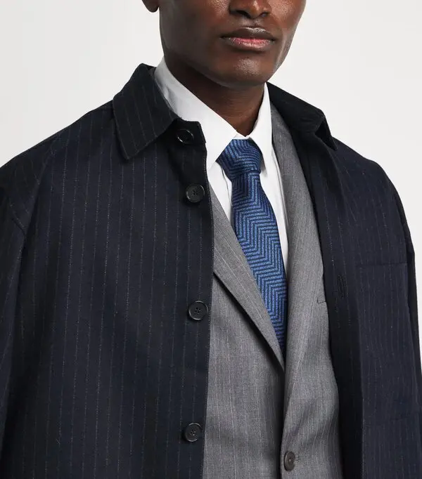 Giorgio Armani Silk Herringbone Neck Tie - Blue