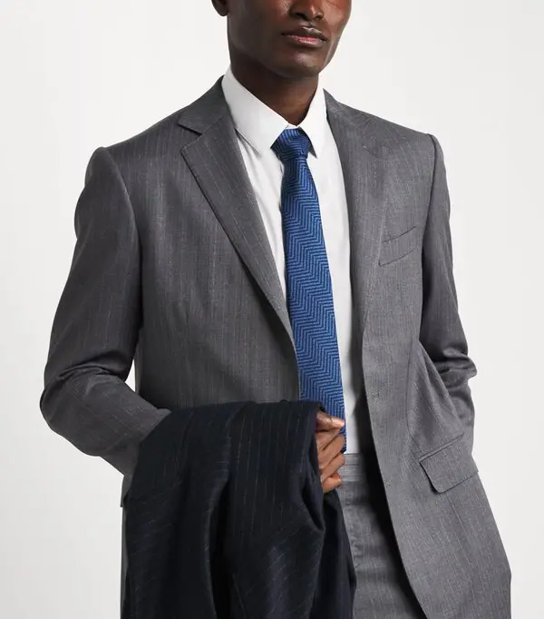 Giorgio Armani Silk Herringbone Neck Tie - Blue