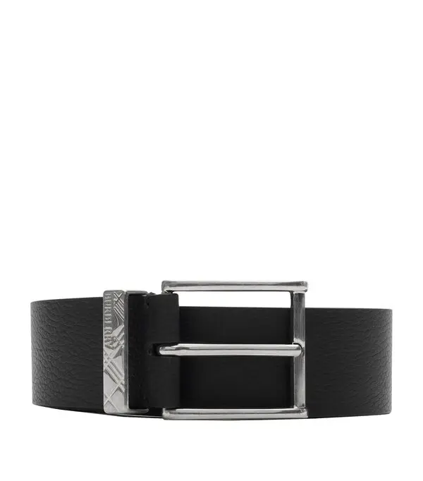 Burberry Leather Belt With Engraved Buckle - Black