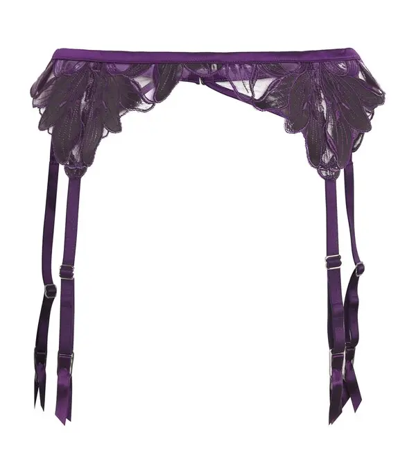 Fleur Du Mal Lily Embroidered Suspender Belt - Purple