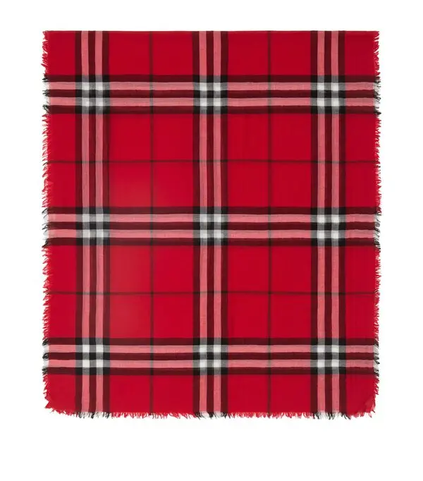Burberry Wool Wide Check Scarf - Red