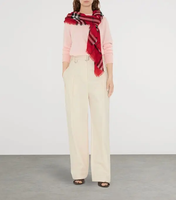 Burberry Wool Wide Check Scarf - Red