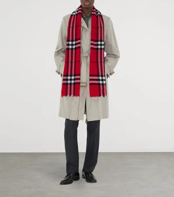 Burberry Wool Wide Check Scarf - Red