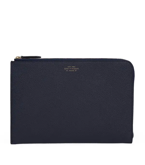 Smythson Panama Leather Slim Pouch - Blue