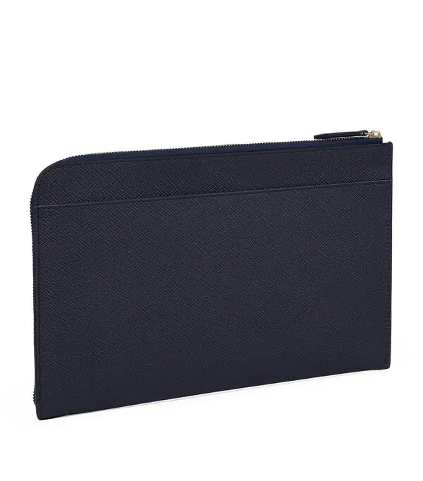 Smythson Panama Leather Slim Pouch - Blue