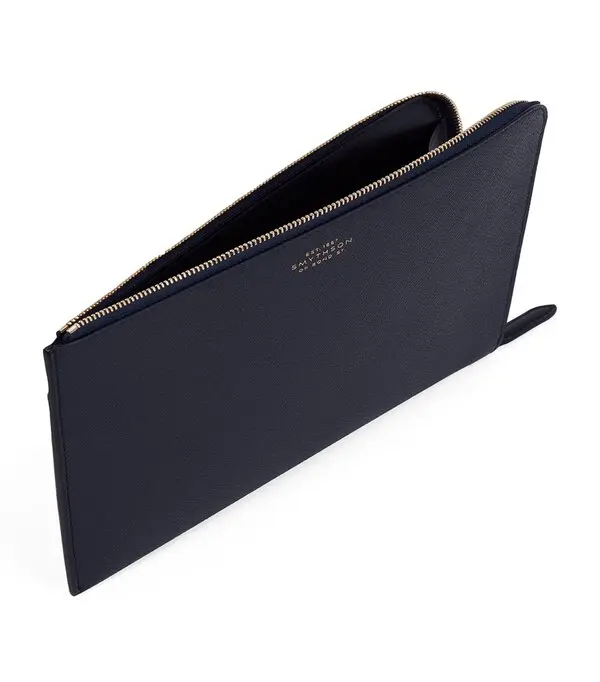 Smythson Panama Leather Slim Pouch - Blue
