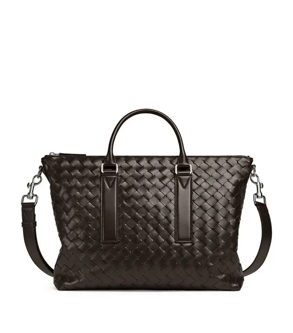 Bottega Veneta Leather Intrecciato Briefcase - Brown