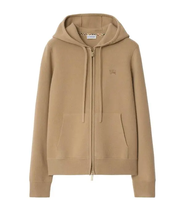 Burberry Cashmere-blend Zip-up Hoodie - Beige