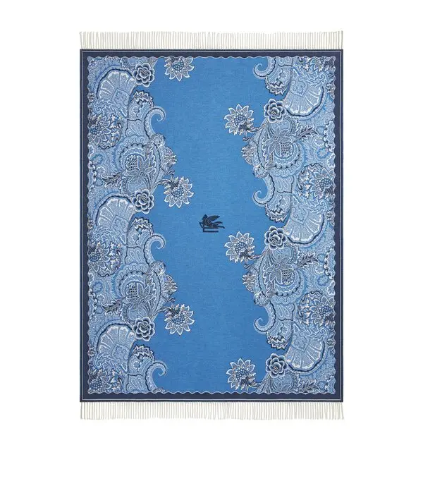 Etro Wool Bloom Jacquard Throw - Blue
