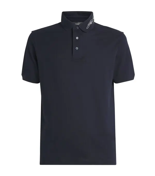 Emporio Armani Cotton Piqué Signature Polo Shirt - Blue