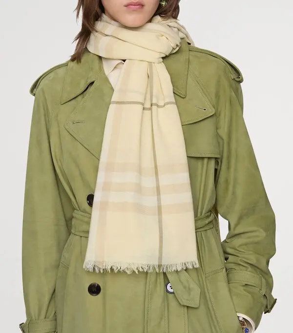 Burberry Wool Wide Check Scarf - Yellow