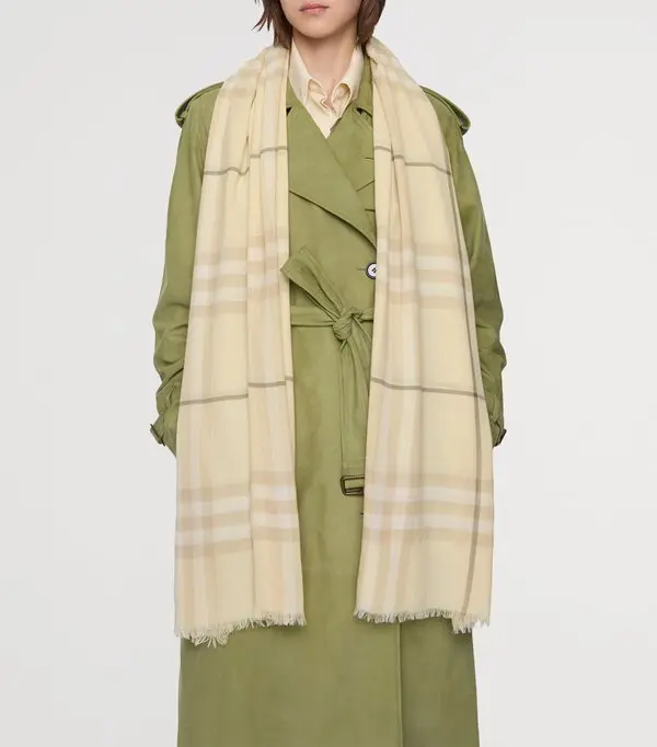 Burberry Wool Wide Check Scarf - Yellow