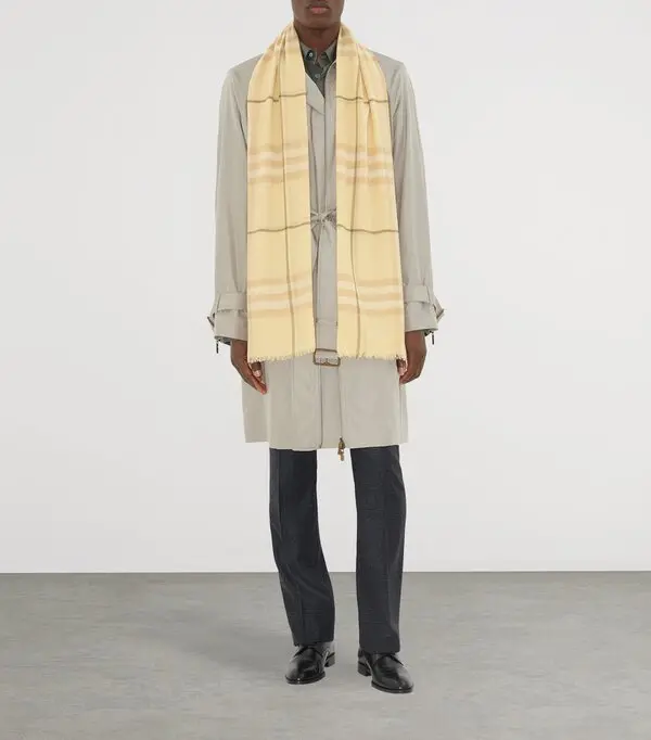 Burberry Wool Wide Check Scarf - Yellow