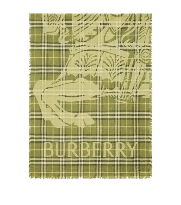 Burberry Wool-silk Wide Ekd Check Scarf - Green