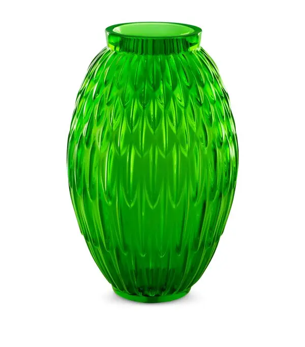Lalique Crystal Plumes Vase - Green