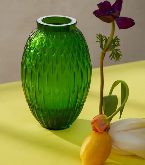 Lalique Crystal Plumes Vase - Green