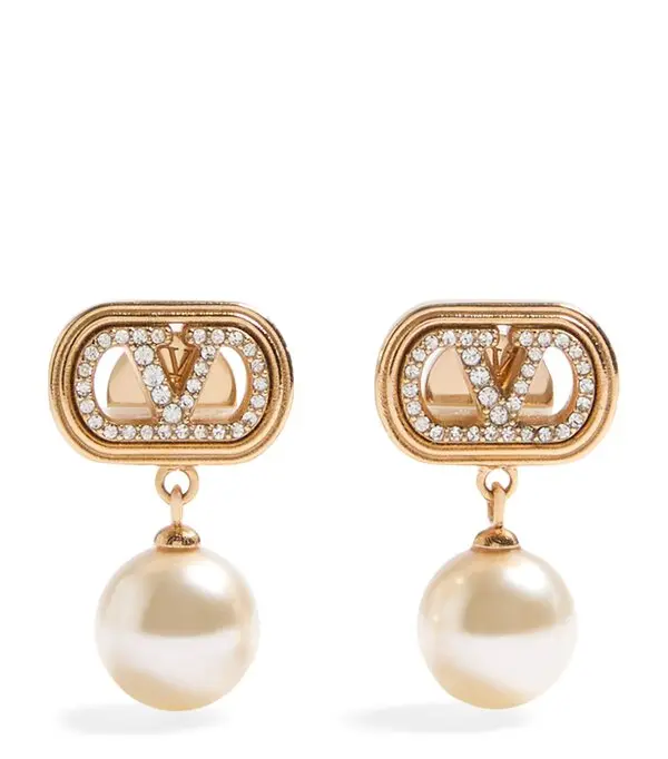 Valentino Garavani Swarovski Crystal-embellished Ovalette Logo Earrings - Gold