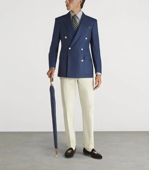 Dunhill Long Umbrella With Wooden Handle - Navy