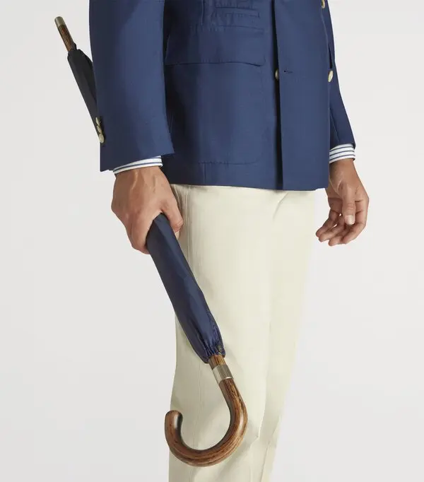 Dunhill Long Umbrella With Wooden Handle - Navy