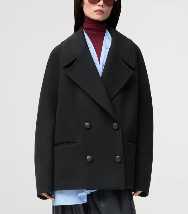 Loewe Wool Double-breasted Short Coat - Black
