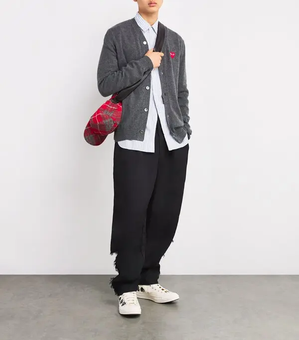 Play Comme Des Garcon Wool Heart Cardigan - Grey