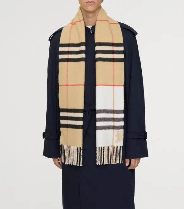 Burberry Cashmere Contrast Check Scarf - White