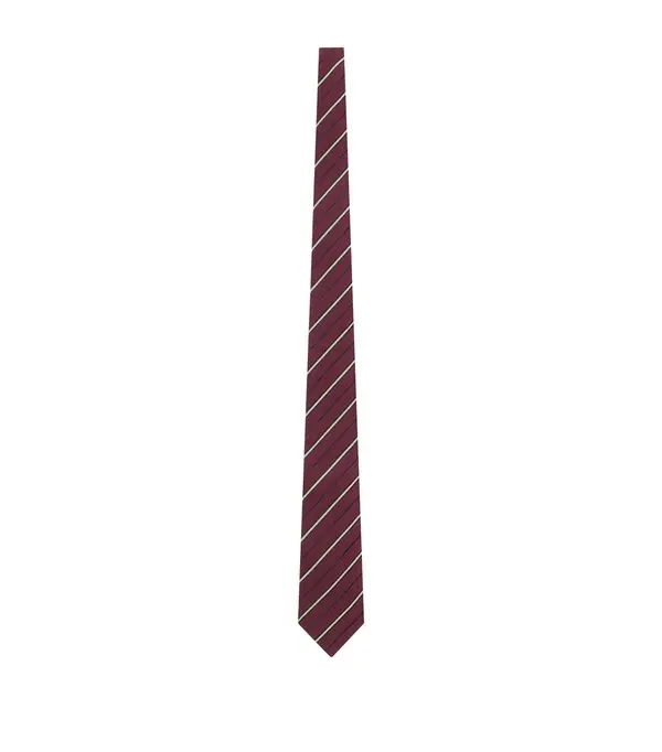 Saint Laurent Silk-wool Jacquard Stripe Tie - Red