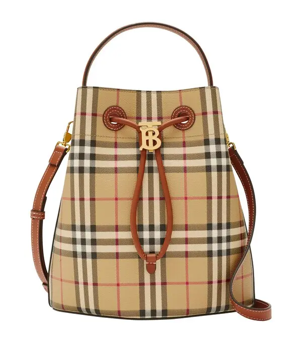 Burberry Check Monogram Bucket Bag - Brown