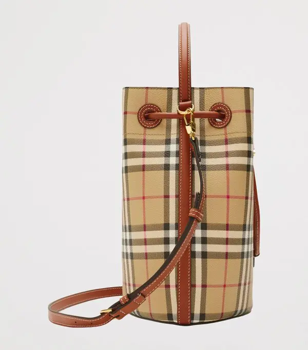 Burberry Small Check Monogram Bucket Bag - Brown