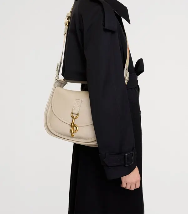 Burberry Small Calf Leather B Clip Messenger Bag - Beige