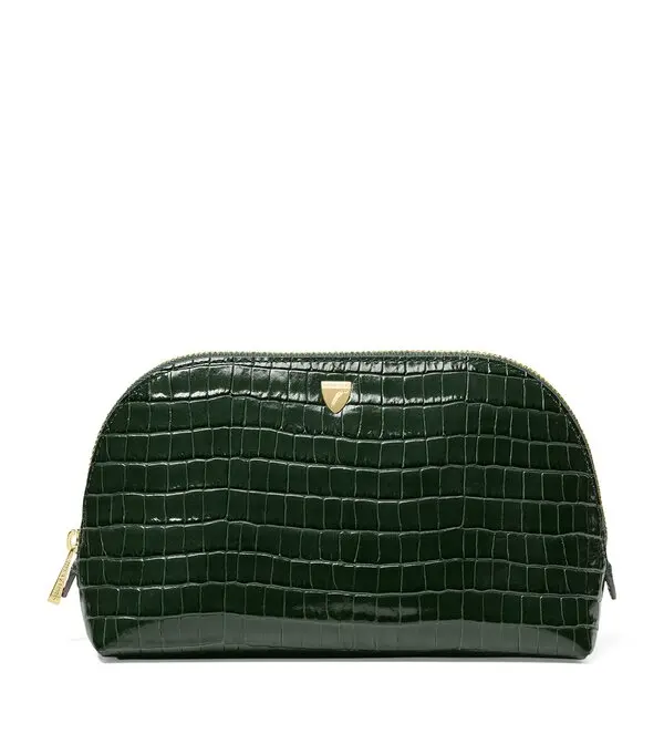 ASPINAL OF LONDON Small Croc-embossed Cosmetic Case - Green