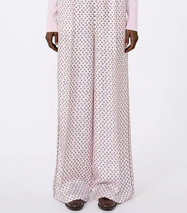 Max Mara Silk Twill Printed Wide-leg Trousers - Pink