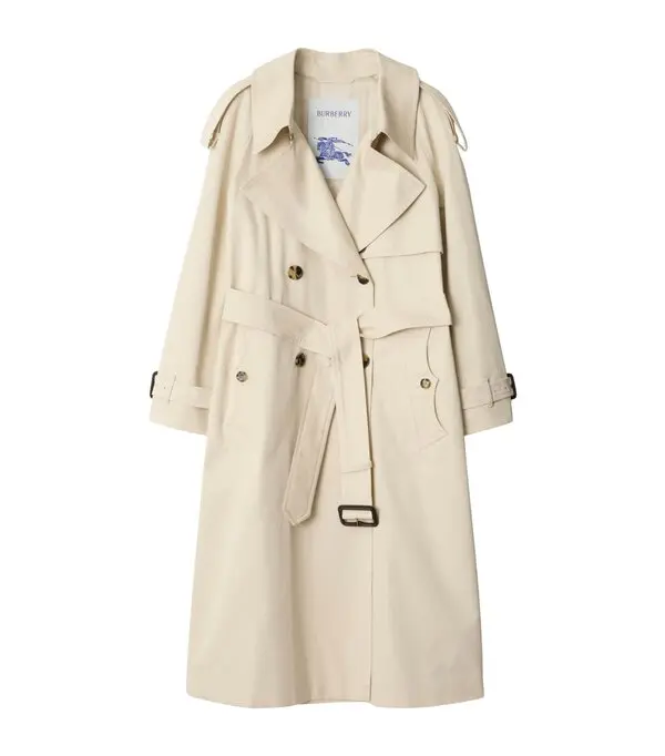 Burberry Long Gabardine Fitzrovia Trench Coat - White