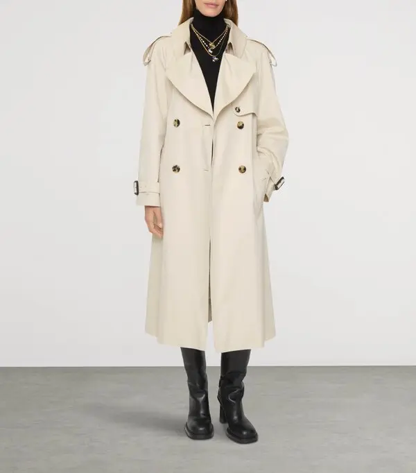 Burberry Long Gabardine Fitzrovia Trench Coat - White