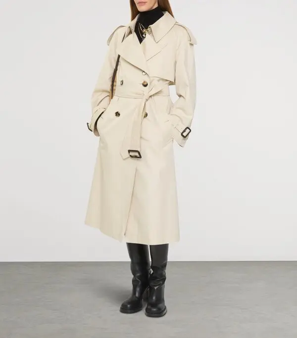 Burberry Long Gabardine Fitzrovia Trench Coat - White