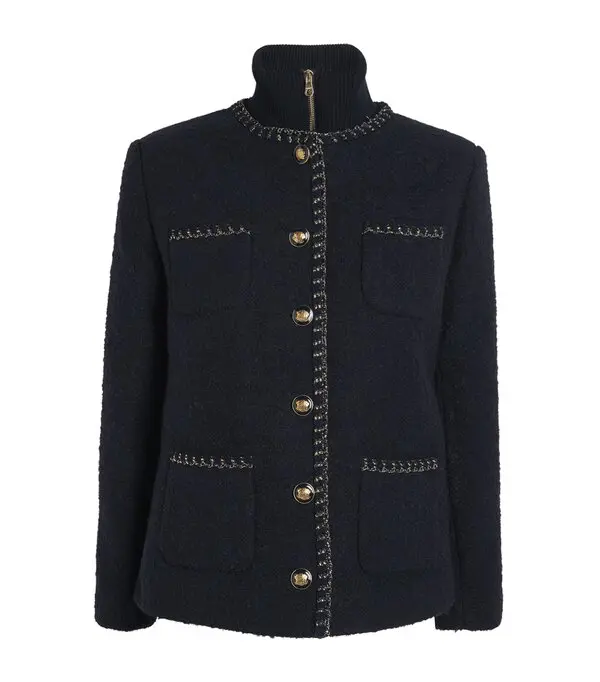 Sandro Tweed Jacket With Removable Collar - Blue