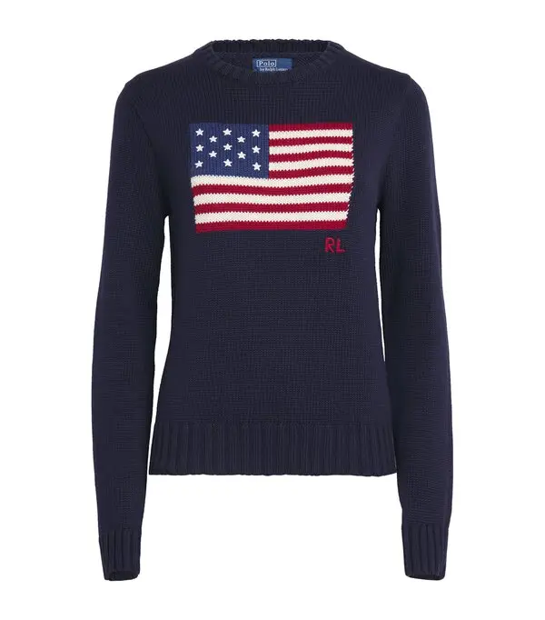 Polo Ralph Lauren Cotton American Flag Sweater - Navy