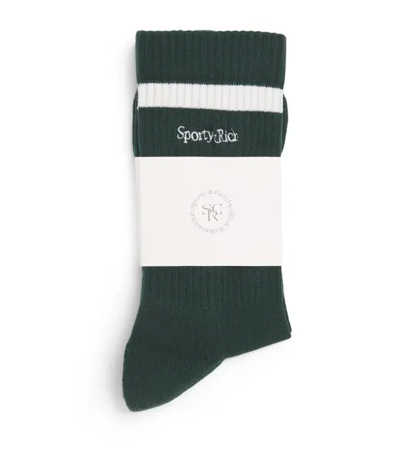 SPORTY & RICH Serif Logo Socks - Green