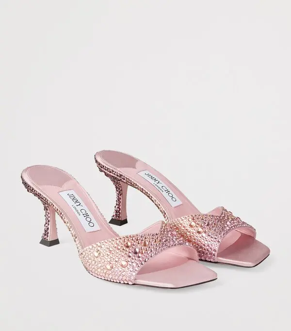 JIMMY CHOO Skye 70 Leather Embellished Mules - Pink