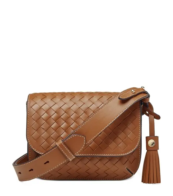 ASPINAL OF LONDON Woven Leather Ella Cross-body Bag - Brown