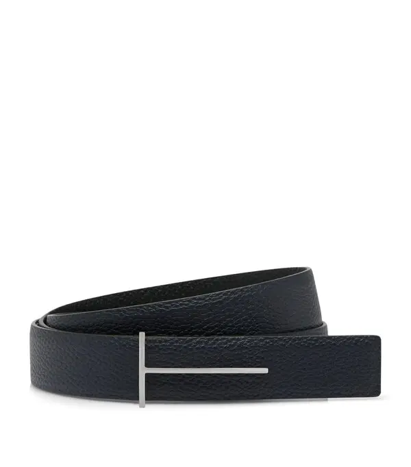 TOM FORD Calf Leather Belt With 't' Detail - Blue